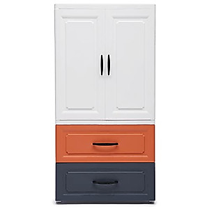 DYRABREST Color Block Plastic Drawers Clothing Storage Cabinet,2 Door Sturdy Organizer Unit with 2 Drawer Storage Cabinet,Easy Pull Closet Drawers for Bedroom,Nursery,Bathroom,Living Room