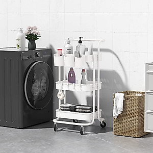 ALVOROG 3-Tier Plastic Rolling Utility Cart,Multi-Functional Storage Trolley for Office