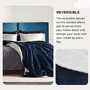 Bedsure Sherpa Fleece Throw Blanket Twin Size for Couch - Thick and Warm Blanket for Winter, Soft and Fuzzy Fall Throw Blanket for Bed, Navy, 60x80 Inches