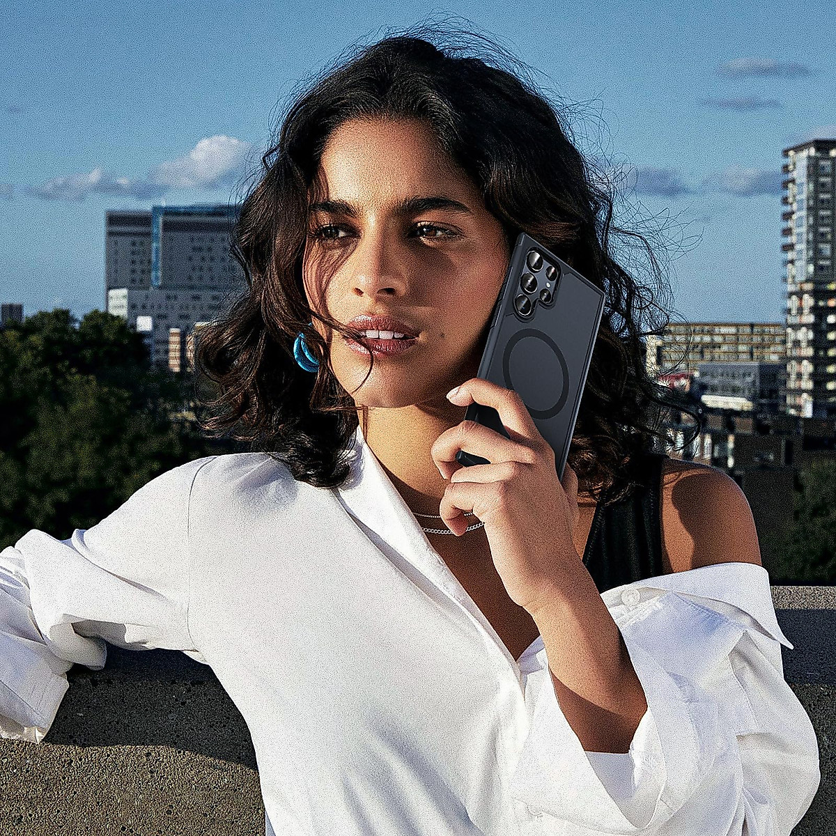 TOCOL for Samsung Galaxy S22 Ultra Case Magnetic, [Wireless Charging Compatible ][Military Drop Protection] Translucent Matte Back Cover for S22 Ultra, Black