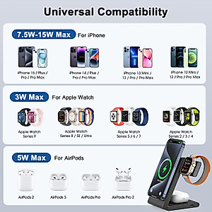3 in 1 Wireless Charging Station for Multiple Devices, Fast Foldable Travel Mag-Safe Stand for iPhone 15 14 13 12 Pro Max/Plus/Pro/Mini, Magnetic Charger for Apple Watch/AirPods Pro with 20W Adapter