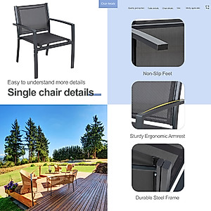 Meilocar 4 Pieces Patio Furniture, Textilene Metal Outdoor Furniture Set, Modern Conversation Set with Loveseat Tea Table, Small Outdoor Patio Chat Set for Backyard, Porch, Lawn and Balcony (Gray)