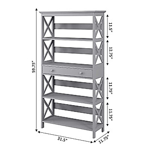 Convenience Concepts Oxford 5 Tier Bookcase with Drawer, Gray