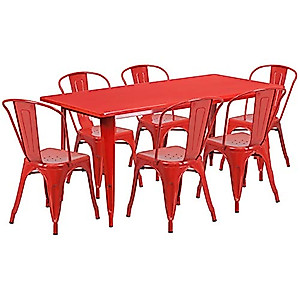 Flash Furniture Commercial Grade 31.5" x 63" Rectangular Yellow Metal Indoor-Outdoor Table Set with 6 Stack Chairs