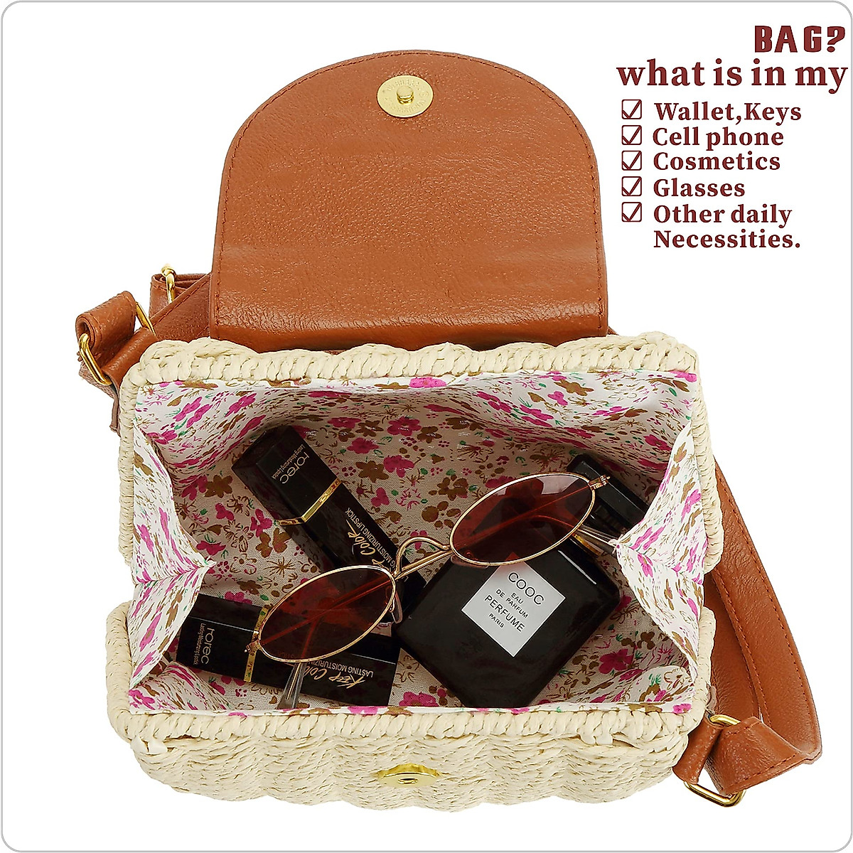 So'each Women's Handmade Wicker Woven Purse Tassels Message Crossbody Bag