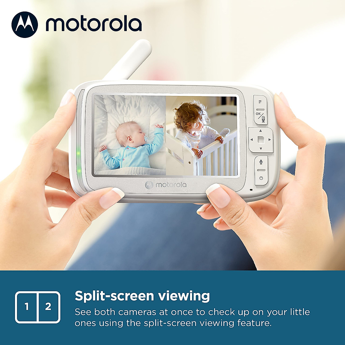 Motorola Baby Monitor VM75 - Indoor Video with 2 Cameras, 480x272p, 1000ft Range 2.4 GHz Wireless 5" Screen, 2-Way Audio, Remote Pan, Digital Tilt, Zoom, Room Temp, Lullabies, Night Vision