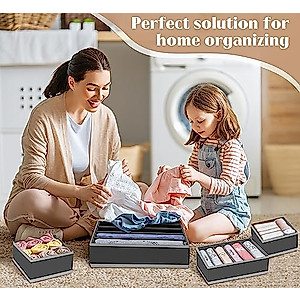 10 Pack Dresser Drawer Organizers for Clothing, Total 80 Cell Underwear Organizer Bra Sock Organizer for Drawer Divider Foldable Closet Organizers and Storage for Baby Clothes, Bras, Socks, Darkgrey