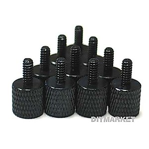 10 x Black Anodized Alumium Computer Case Thumbscrews (6-32 Thread) for Cover / Power Supply / PCI Slots / Hard Drives