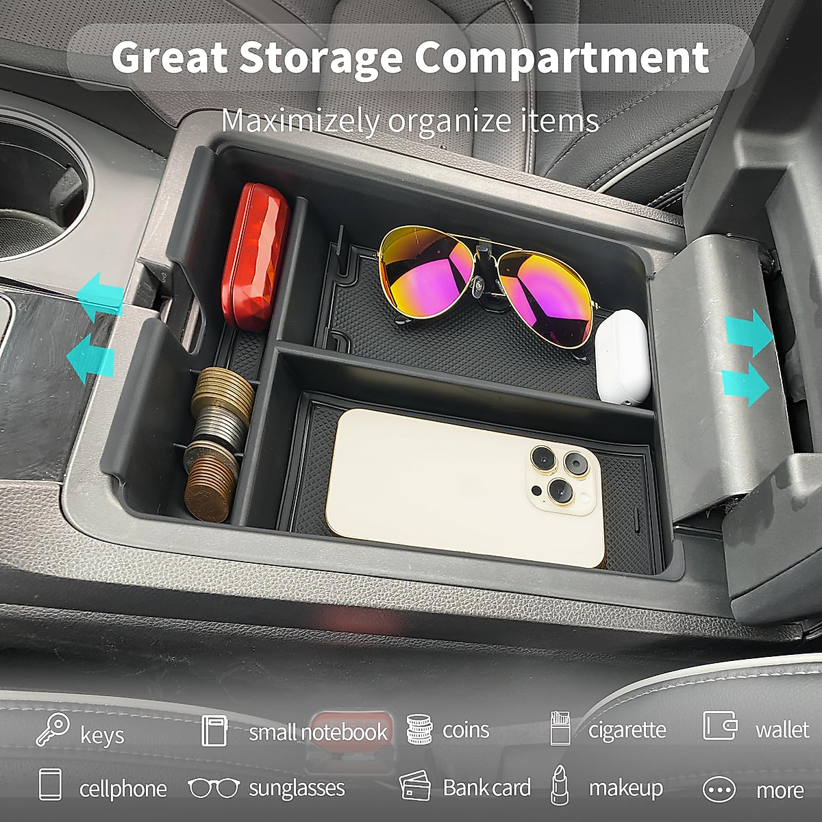 CDEFG 2023 2024 2025 Pilot Center Console Organizer Tray for 2023-2025 Honda Pilot Touring Sport EX-L Elite TrailSport LX Middle Console Storage Box 2024 2025 Ridgeline/ 2024-2026 Passport Accessory