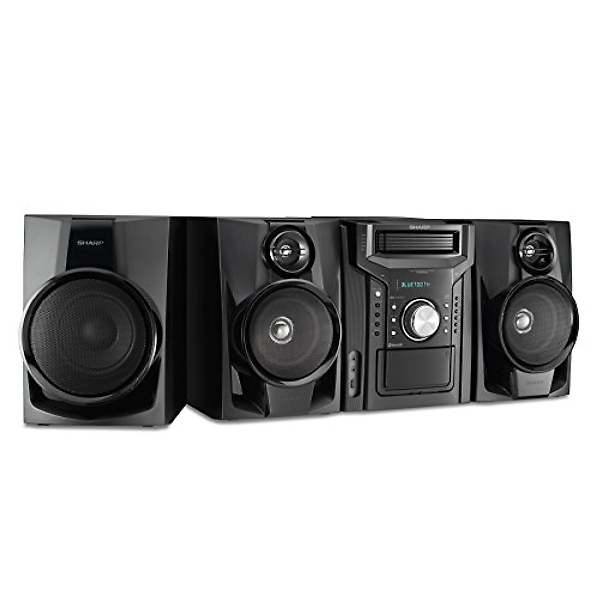 Sharp CD-BHS1050 350W 5-Disc Mini Shelf Speaker/Subwoofer System with Cassette and Bluetooth, AM/FM Digital Tuner, USB Port for MP3 Playback, 350W RMS Power Output and 875W Peak Power, Remote Included