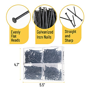 Mr. Pen- Nail Assortment Kit, 600 Pcs, 4 Sizes, Black, Small Nails, Nails for Hanging Pictures, Finishing Nails, Wall Nails for Hanging, Pin Nails, Hardware Nails, Assorted Nails, Galvanized Nails.