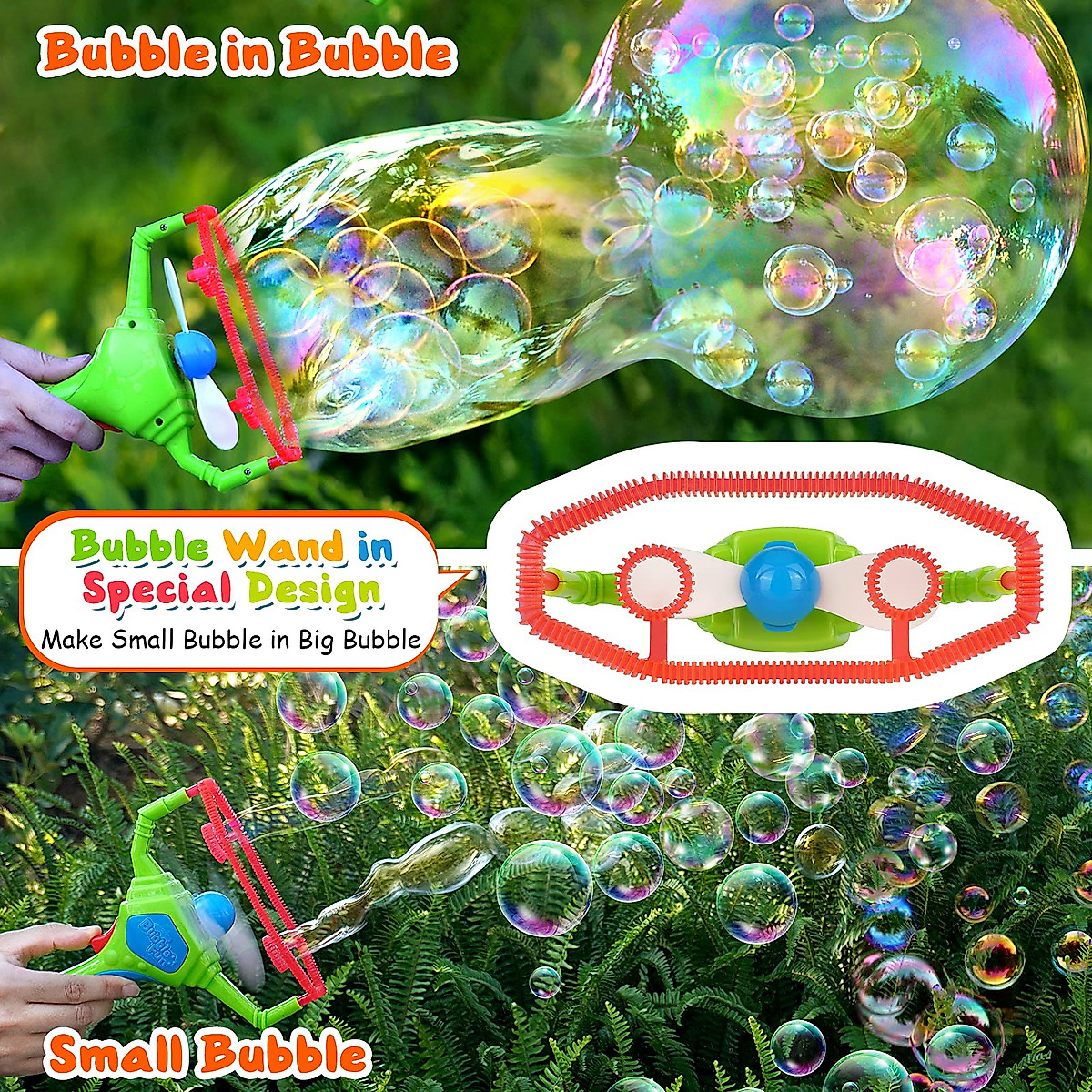 RACPNEL 2 Pack Bubble Machine Bubble Guns for Kids & Toddlers, Bubble Blower with Bubble Wand Making Small Bubble in Giant Bubble, Handheld Bubble Makers, Outdoor Bubble Toys & Games for Kids Toddlers