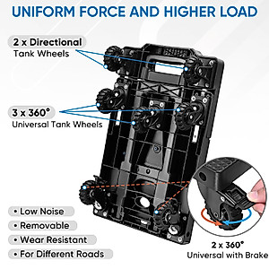 TICONN 330LB Folding Hand Truck Dolly, Portable Heavy Duty Dolly Cart with 7 Tank Wheels, Lightweight Luggage Moving Cart with 2 Brake Wheels for Moving, Shopping, Travel, Office