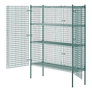 WEBSTORE SUPPLY Stationary Green Wire Security Cage Kit, Commercial Security Metal Mesh Cage, Storage Cage with Shelves (18" W x 60" L x 74" H)