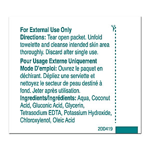 PDI Castile Soap Towelette - Premoistened Facial Cleansing Wipe with Coconut Oil, Great for Travel - Individual Packet, 7.7 in. x 5in., 100 Count, 1 Pack