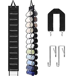 PITCH + PULSE Legging Storage Organizer, 24 Roll Independent Clear Compartments Hanging Closet Organizers and Storage for Clothes, Foldable Space Saving Bags