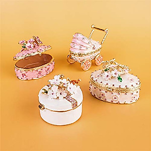 YU FENG Crystal Trinket Jewelry Boxes Hinged,Hand-Painted Pink Flower Butterfly Pattern Jeweled Box for Girls