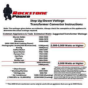 ROCKSTONE POWER 3000 Watt Voltage Converter Transformer - Heavy Duty Step Up/Down AC 110V/120V/220V/240V Power Converter - Circuit Breaker Protection – DC 5V USB Port - CE Certified [3-Year Warranty]