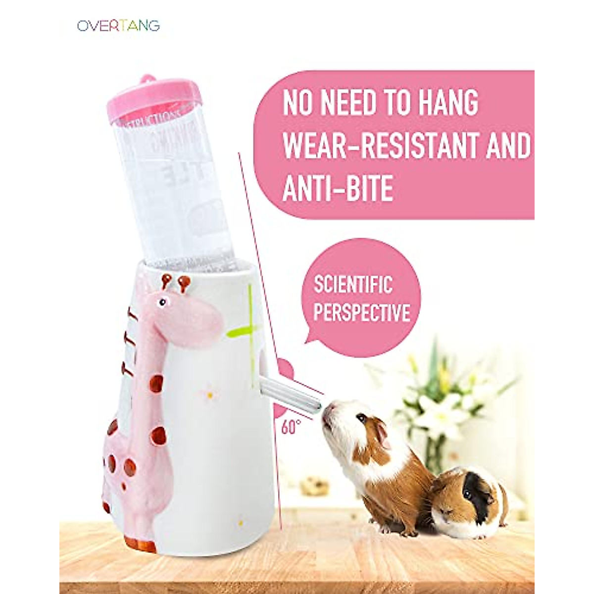Guinea Pig Water Bottle, Small Animal Water Bottle No Drip, OVERTANG 2 in 1 125ml Rodent Pet Water Bottle No Drip for Cage Hanging Water Feeding Bottles Auto Dispenser for Hamster Guinea Pig Rabbit