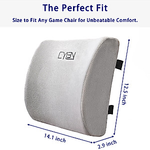 CYLEN Gel Infused Memory Foam Back Cushion Lumbar Support Pillow for Office Chair, Car & Wheelchair - Adjustable Double Strap & 3D Washable Cover (Grey)