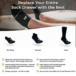 William Painter Titan No Show Socks, Black, No-Slip, Snug and Soft for Casual or Athletic Wear, One Size Fits All, For Men and Women (12 Pack)