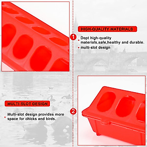 4 Plastic Flip Top Bird Small Poultry Feeder for Pigeon Chicken Feeder Small Poultry Feeder Drinker Duckling Quail Feeder No Mess No Waste Multihole Birds Feeding Dish Dispenser (Red)