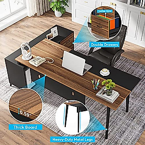 Tribesigns 70.8" Executive Desk with 43" Drawers File Cabinet, Large L-Shaped Computer Office Desk with Printer Stand, Business Furniture Workstation for Home Office