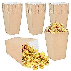 Worldity 150Pcs Popcorn Boxes, 22-27Oz Mini Paper Popcorn Box, Oil-Proof Kraft Paper Popcorn Bags, Popcorn Container for Movie Theater Carnival Birthday Party Supplies(3.54 x2.48 x5.35 Inch)
