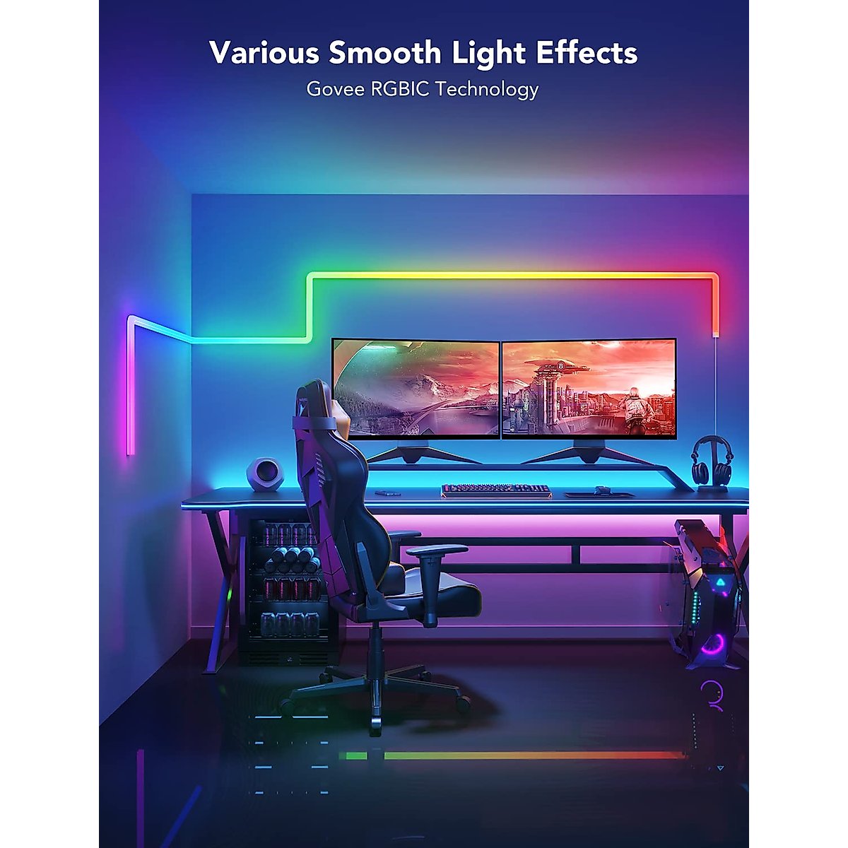 Govee RGBIC 3D Wall Light Glide, AI Sync Box with Monitor Backlight
