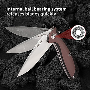 Cool Hand EDC Folding Knife with Clip, 4.6" Closed Ball Bearing Flipper Pocket Knives with Liner Lock, D2 Blade with Two-tone Micarta Handle