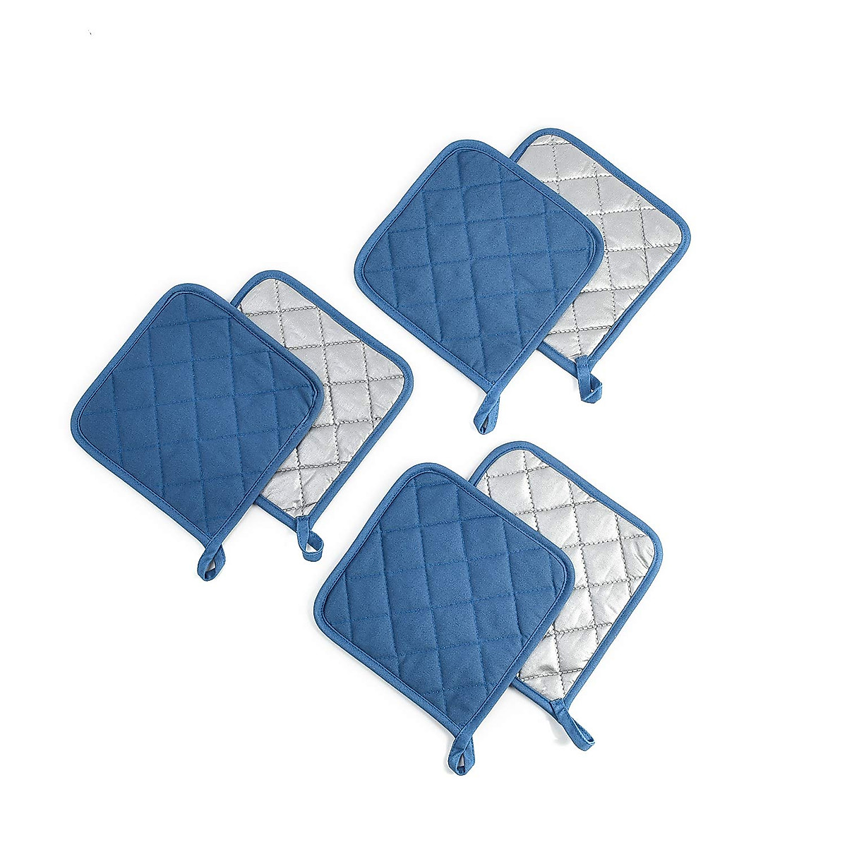 Potholders Set Trivets Kitchen Heat Resistant Pure Cotton Coasters Hot Pads Pot Holders Set of 6 for Everyday Cooking and Baking by 7 x 7 Inch (Blue)