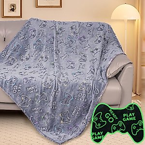 KIRMIKU Glow in The Dark Blanket for Boys, Gamer Blanket Gifts for Kids, Game Controller Throw Blanket for Home Decor, Soft Warm Blanket Toys Birthday Gifts for Teens Men Boyfriend 50"x60"