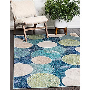 Unique Loom Chromatic Collection Modern Bokeh & Vibrant Abstract Area Rug for Any Home Décor, 8 ft x 10 ft, Navy Blue/Beige