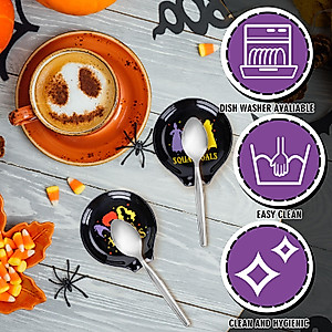 Whaline 2Pcs Halloween Witch Coffee Spoon Rest Hocus Pocus Ceramic Teaspoon Holder Spooky Sauce Dishes Dipping Bowl Ring Dish for Halloween Teacher Gift Kitchen Office Bar Coffee Stirrers