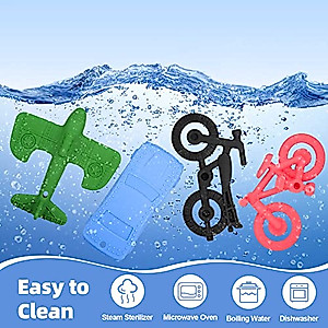 Fu Store 4-Pack Silicone Teething Toys for Infant Toddlers 3D Jet Plane Bike Car Shape Teethers for Babies Boys Girls Chew Toys Relief Soothe Babies Gums Set BPA Free Dishwasher Refrigerator Safe