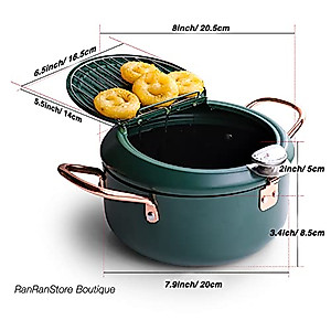 RANRAN Japanese Tempura Deep Fryer Pot with Thermometer and lid 20 cm / 8 inches 2200ml 2.3 Quart with nonstick coating Mini Deep Fryer tempura/chicken/fish/shrimp Perfect for Couples (Green Black) Easy Clean RRSRSYZG