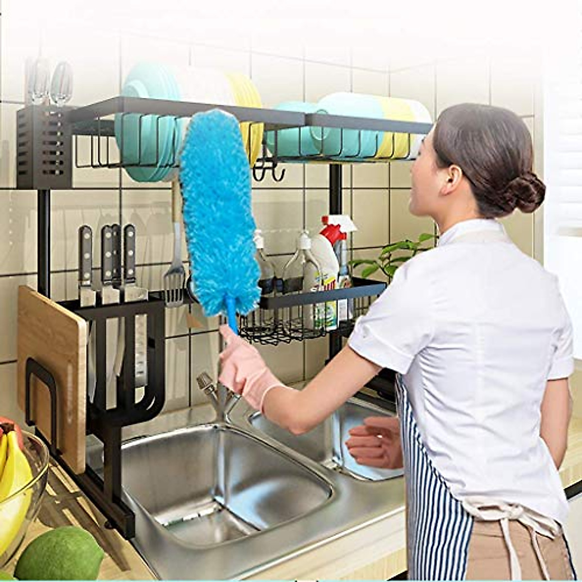 SDGH Dish Rack - Stainless Steel Dish Rack Nonslip Length Adjustable with Chopstick Holder