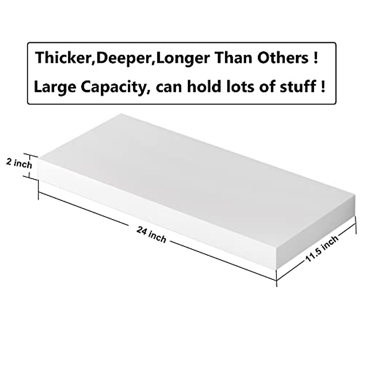 RANK Floating Shelves 2 Pack Modern Display Wall Shelf for Bedroom, Bathroom, Living Room and Kitchen, Deeper Than Others (White, 23.6" L x 11.5" D x2 T)