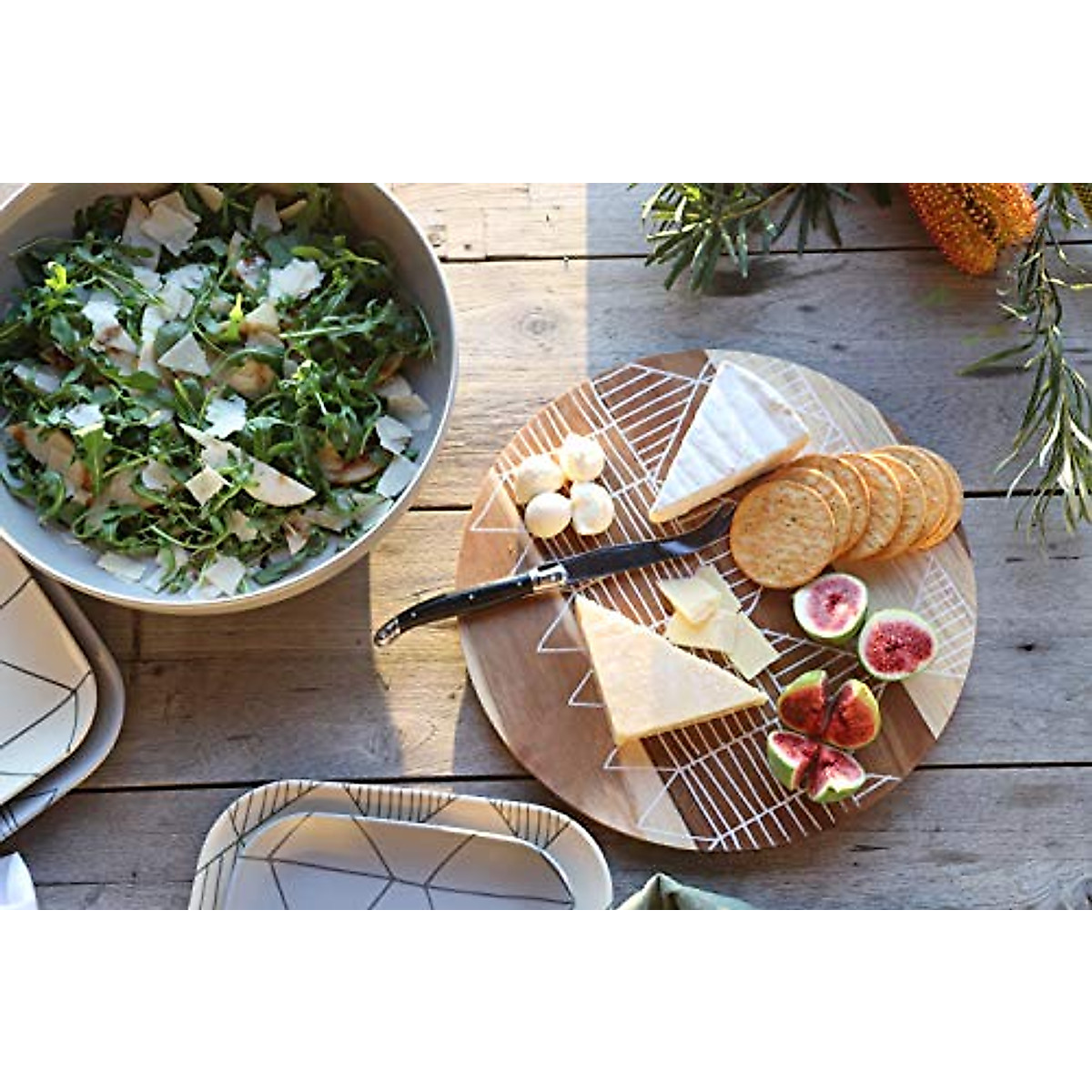 Solomon Says Large Salad Bowl with Lid - 12 Inch Bamboo Fiber Salad Serving Bowl and Acacia Wooden Cutting Board Cover - Bamboo Mixing Bowls for Fruits, Salads, Vegetables and Pasta (Cool Gray)