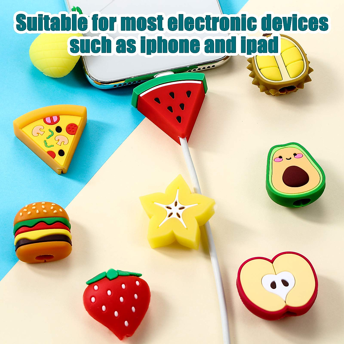 21 Pieces Cute Animal Cable Protector Charging Cable Protectors for USB Cable Fish Fruit Charging Cable Saver for Cellphone and Tablet Data Lines