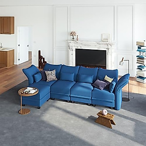 LLappuil Velvet Modular Sectional Sofa L Shaped Corner Couch with Storage, 127.8" 5-Seater Modern Sofa with Chaise, High Back Recliner Sleeper Couches, Anti-Scratch Blue
