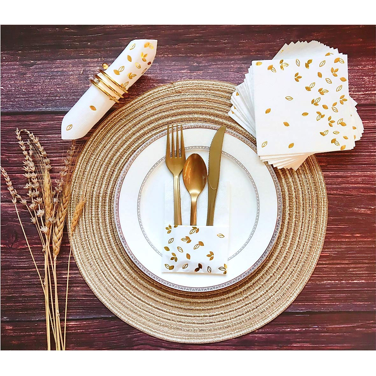 100 PK Gold Napkins - 4 Assorted Designs - 3-Ply Cocktail Napkins Folded 5 x 5 Inches Bar Napkins Disposable Party Napkins Paper Napkins Dinner for Wedding Baby Shower Birthday Graduation 2022