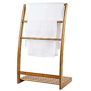 Household items Bamboo Towel Rack Holder for Bathrooms,Freestanding Beach Towel & Poolside Rack with Bottom Storage Shelf,Quilt Rack Stand or Blanket Rack for Living Room or Bedroom
