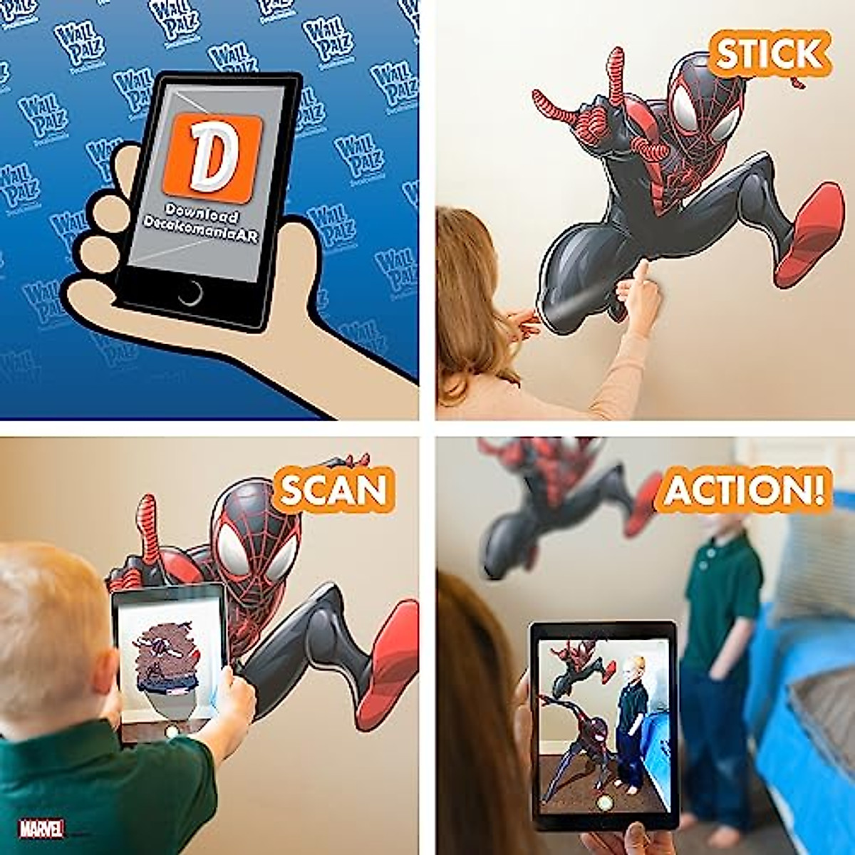 Wall Palz Marvel Miles Morales Wall Decal - Marvel Wall Decals with 3D Augmented Reality Interaction - 28" Spider-Man Miles Morales Bedroom Wall Decor