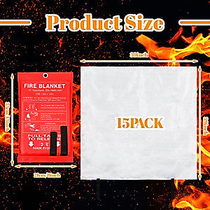 15 Pack Fire Blanket Fiberglass Fire Emergency Blanket Flame Retardant Blanket Fire Suppression Safety Blanket Fireproof Survival Safety Cover for Kitchen Home House Car Office, 39 x 39 Inch (Red)