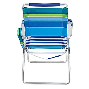 Rio Beach 17" Extended Height 4 Position Folding Beach Chair, Cup Holders|Arm Rest|Foldable, Aluminum, Blue/White/Green