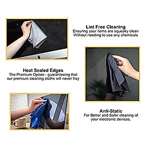 Ed Hicks 3 Large Premium Microfiber TV Screen Cleaning Cloths [12” x 12”] for Cleaner LCD LED OLED Screens, iPad, Laptop Computer | Storage Pouch | Chemical Free | Anti-Static | 1 Black 1 Blue 1 Grey
