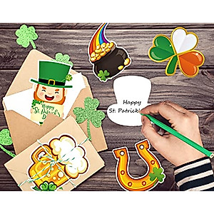 Joy Bang St Patricks Day Cutouts 60 PCS Paper Shamrock Cutouts for Crafts St. Patrick's Day Shamrock Leprechaun Cutouts for Classroom Bulletin Board Decorations