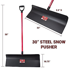 Bully Tools 92819 30" Steel Snow Pusher with Fiberglass D-Grip Handle