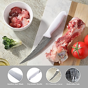 Boning Knife, Little Cook 6-inch Fillet knife, Stainless Steel Blade deboning Knife, Great for Meat Cutting, Fish, Poultry, Chicken (Dishwasher Safe, White)